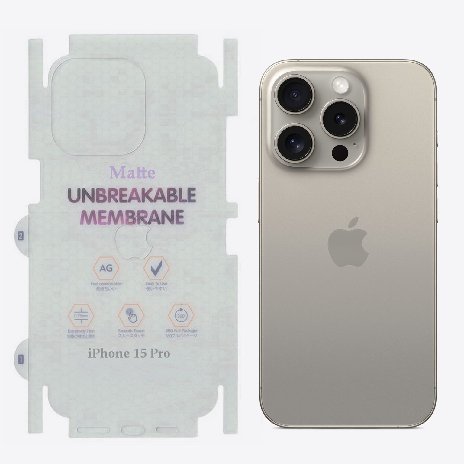 iPhone 15 Pro Unbreakable Membrane Matte Back Sides Protector