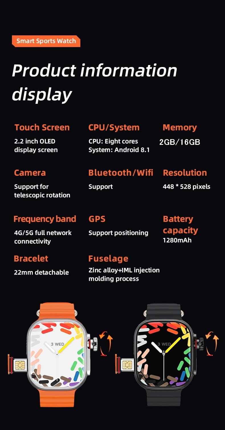 S12 Ultra Rotating Camera 4G Android Amoled Smart Watch